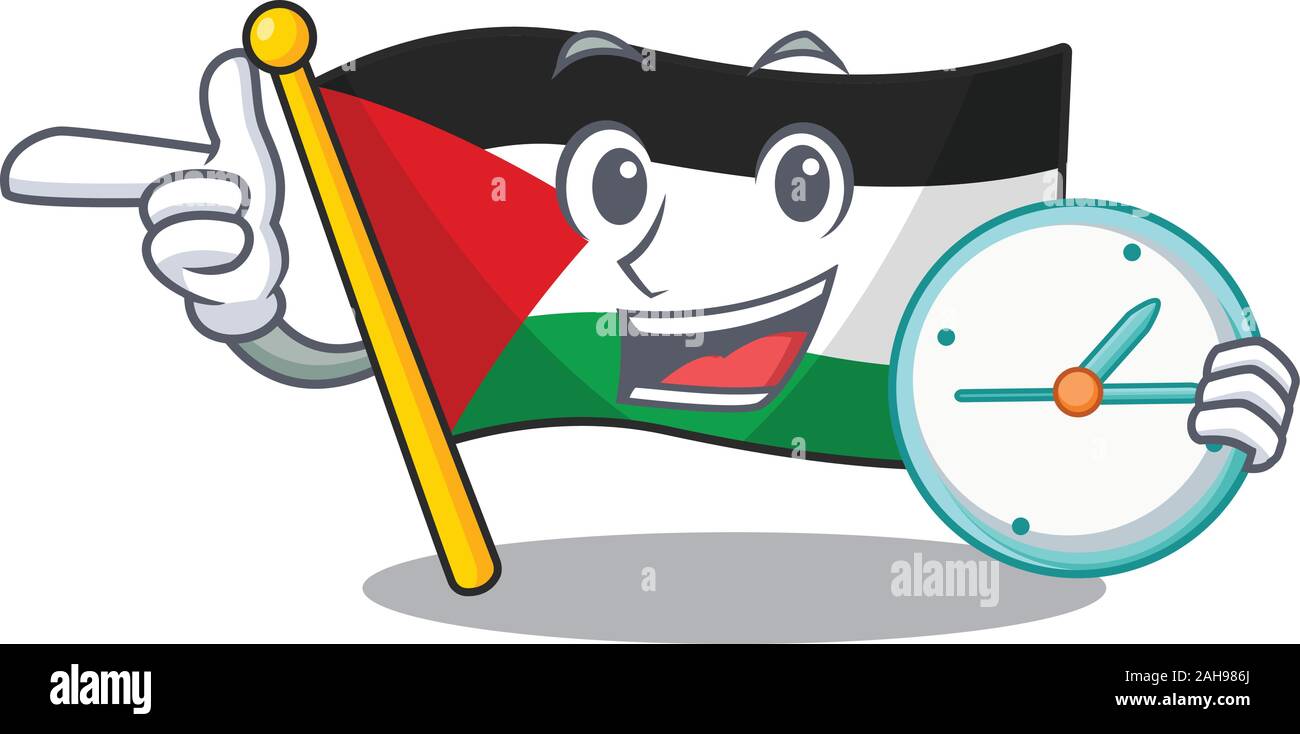 smiling flag palestine Scroll cartoon character style with clock Stock ...