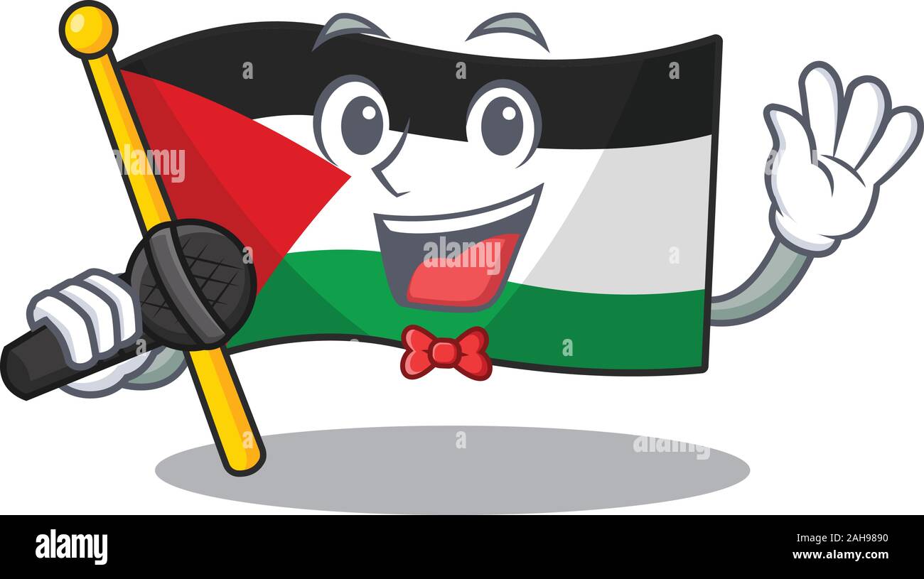 Cute cartoon Singing flag palestine Scroll with a microphone Stock ...
