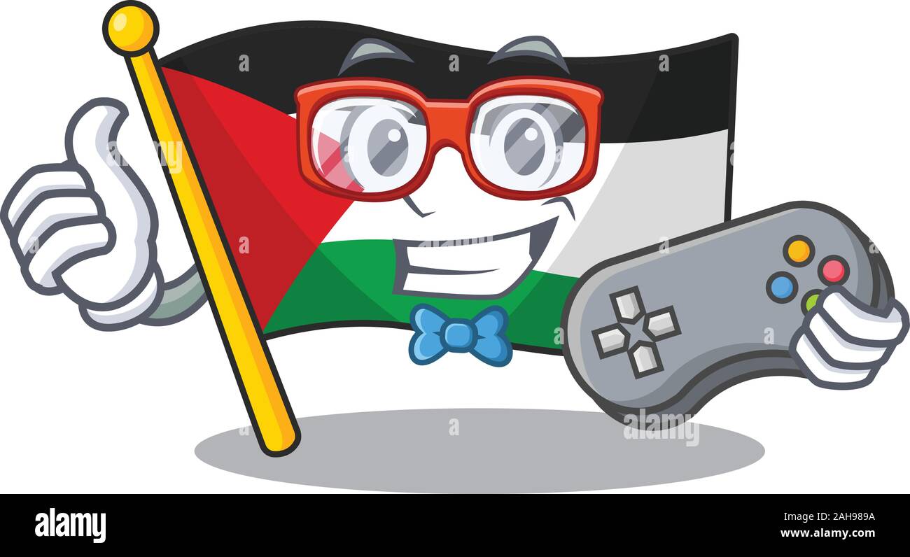 Funny geek gamer flag palestine Scroll cartoon character style Stock ...