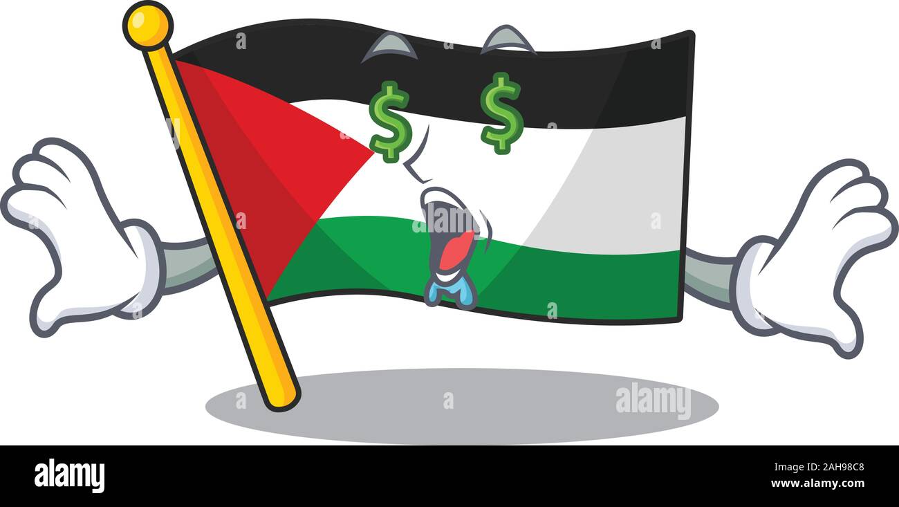 Flag palestine Scroll with Money eye cartoon character style Stock ...