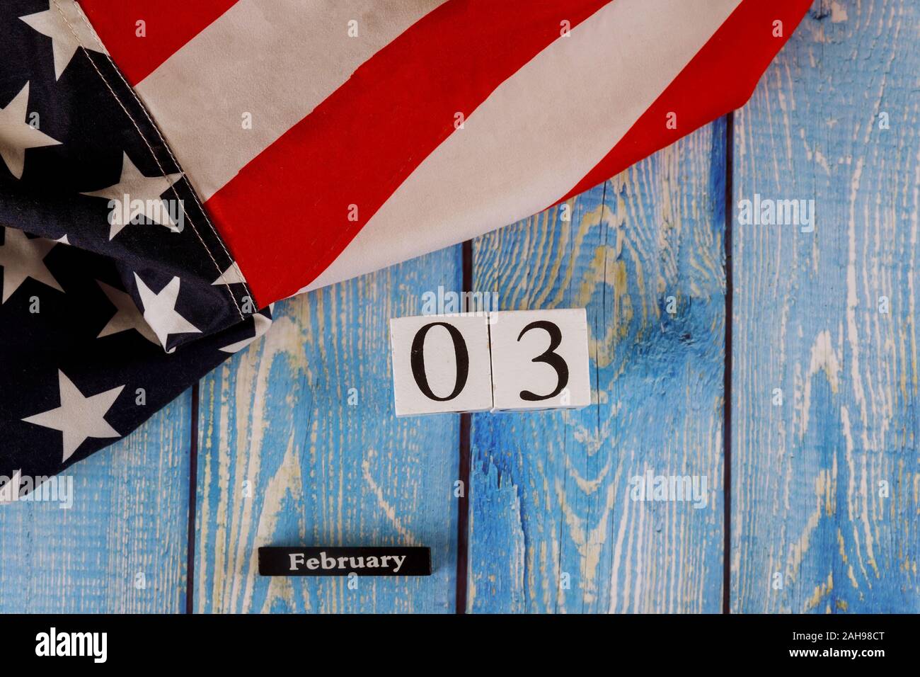 03 February calendar beautifully waving star and striped American flag ...