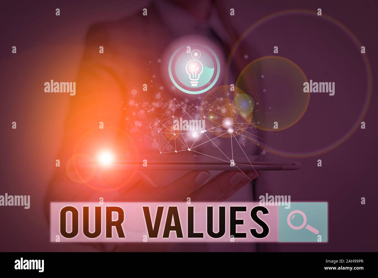 Word writing text Our Values. Business photo showcasing things that you ...