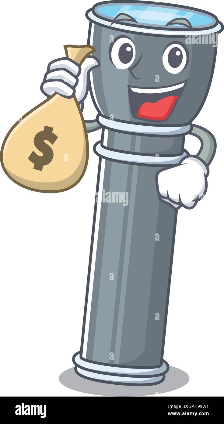 Smiley flashlight Scroll cartoon character with money bag Stock Vector ...