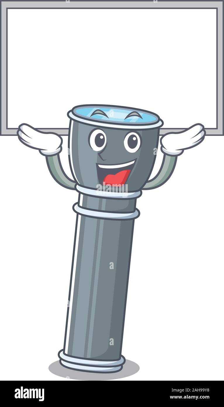 Happy cartoon character flashlight Scroll raised up board Stock Vector ...