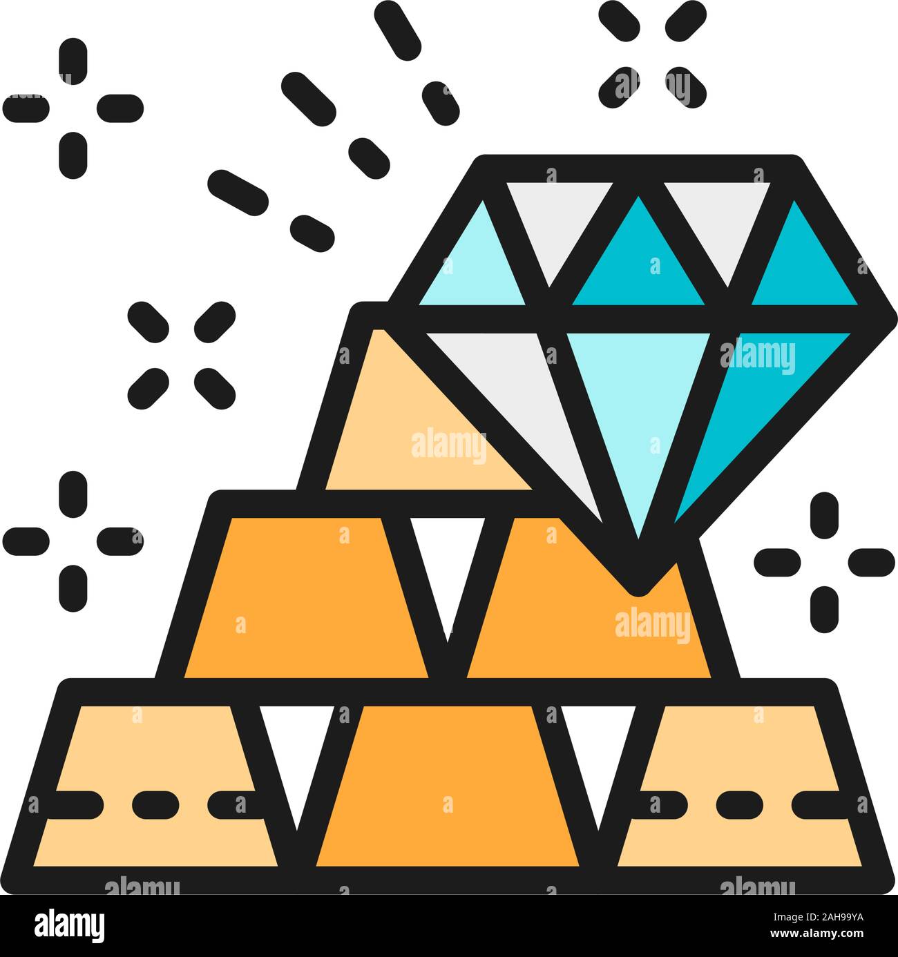 Gold bars and diamond, wealth flat color line icon Stock Vector Image ...