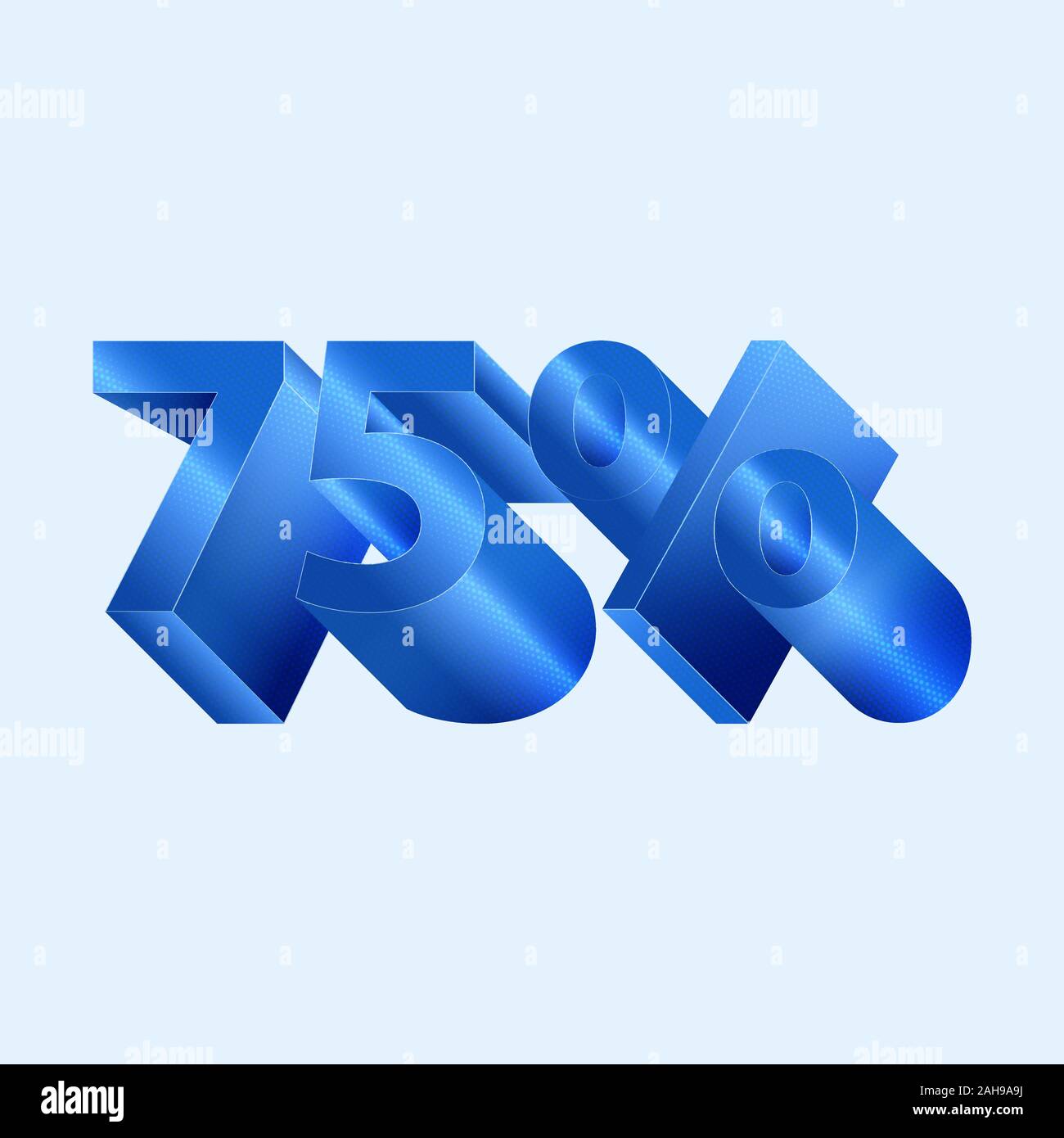 Number 75 percent. Blue 3D metal digit with a halftone effect Stock ...