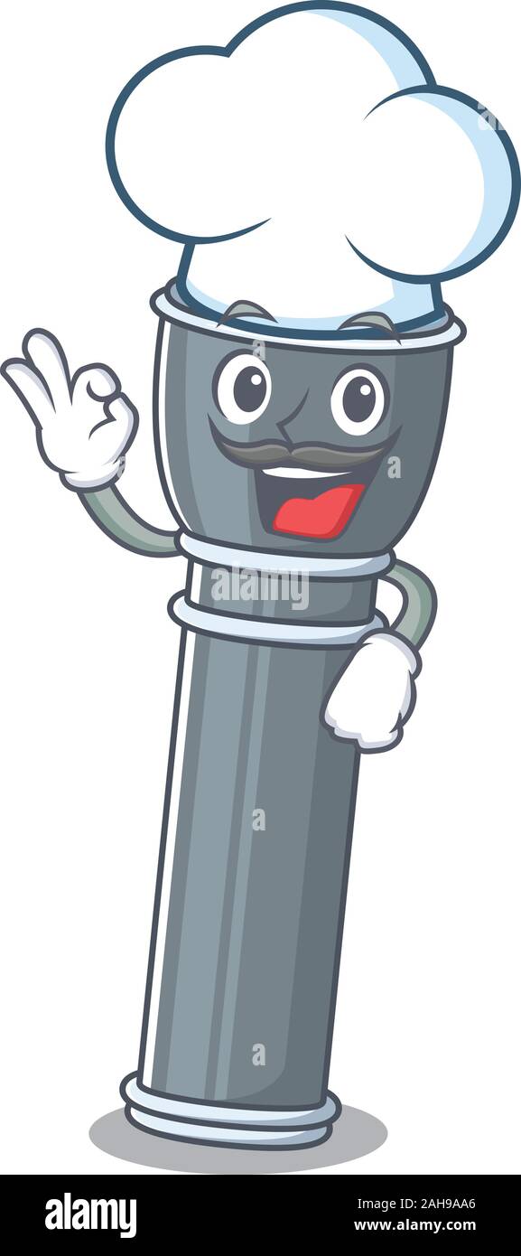 Funny Chef flashlight Scroll cartoon character wearing white hat Stock ...