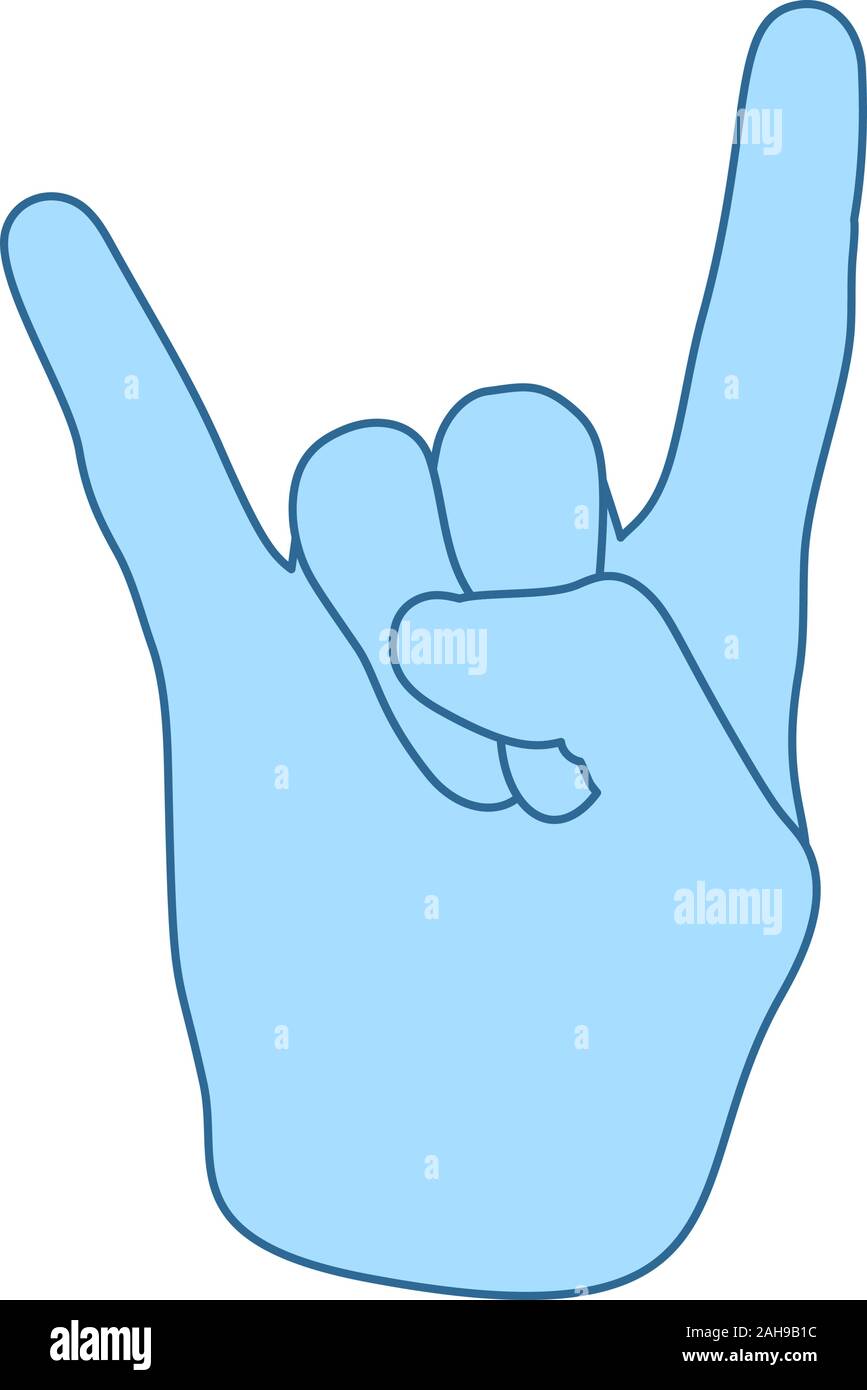 Rock Hand Icon. Thin Line With Blue Fill Design. Vector Illustration ...