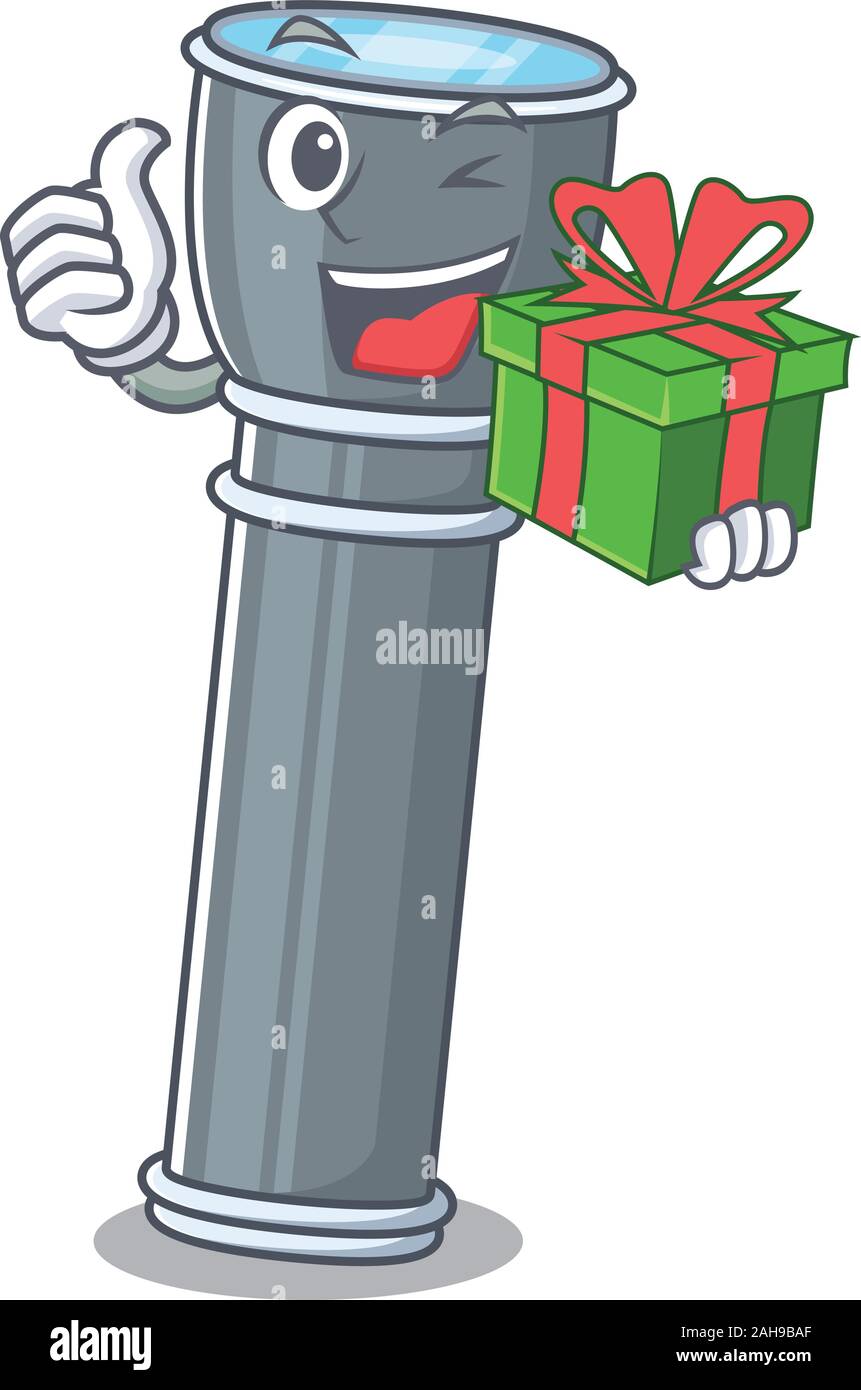 happy face flashlight Scroll character with gift box Stock Vector Image ...