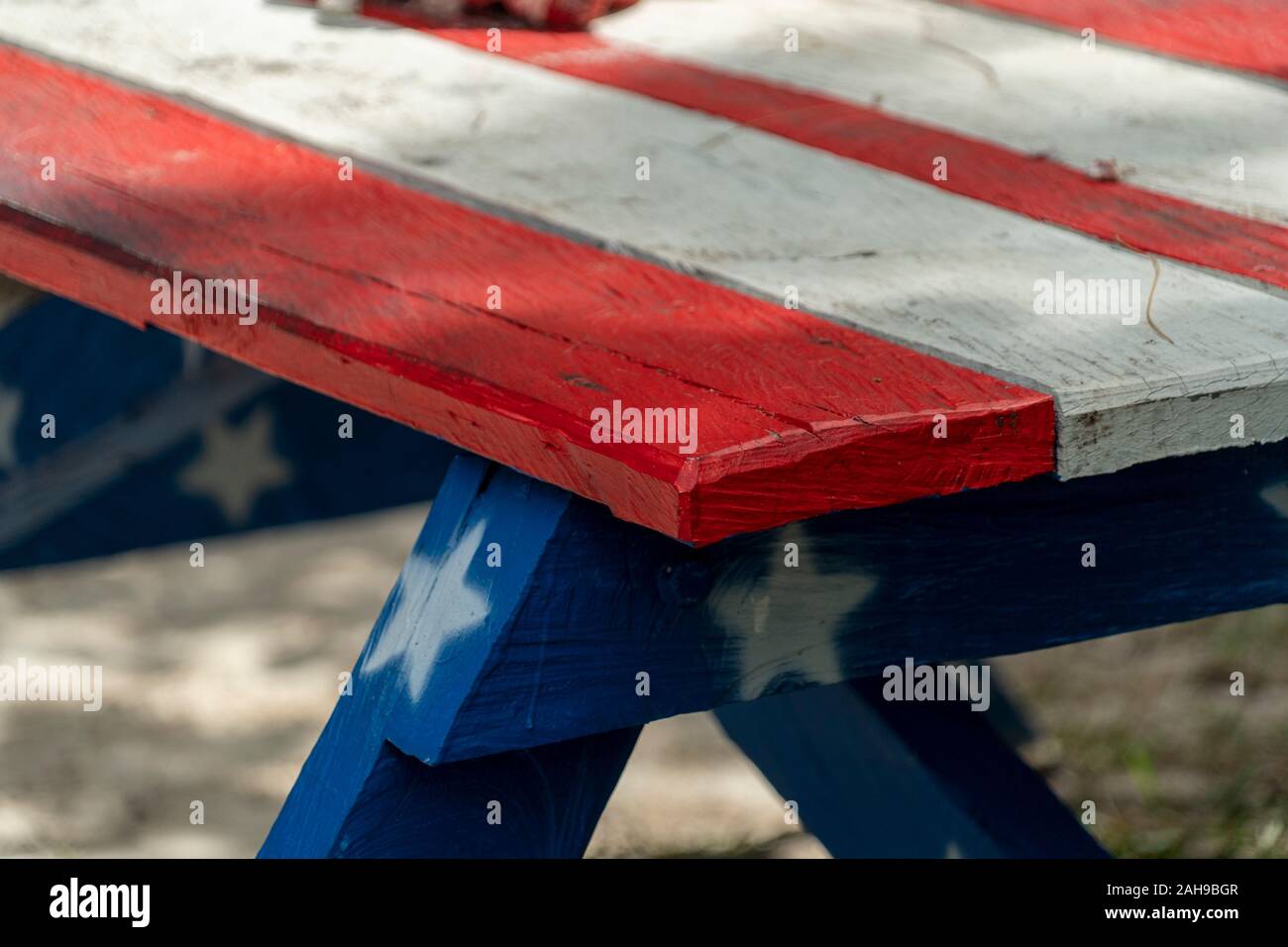 usa flag star and stripes painted picnic camping table Stock Photo - Alamy