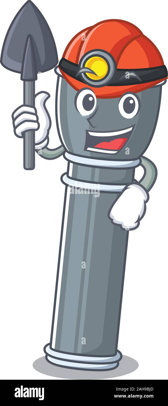 Cool confident Miner flashlight Scroll cartoon character design Stock ...