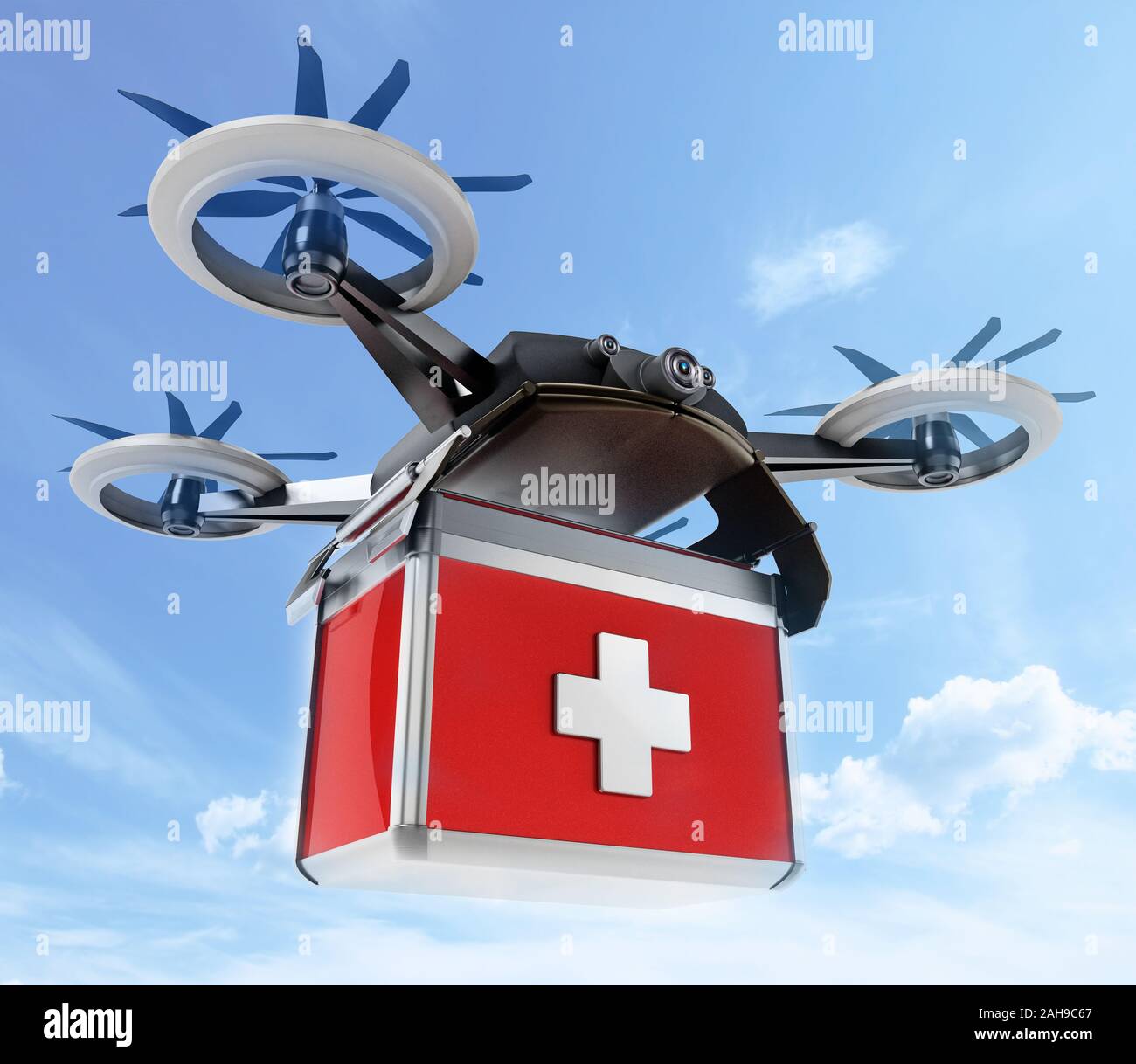 Drone carrying metal case medicine box. 3D illustration Stock Photo - Alamy