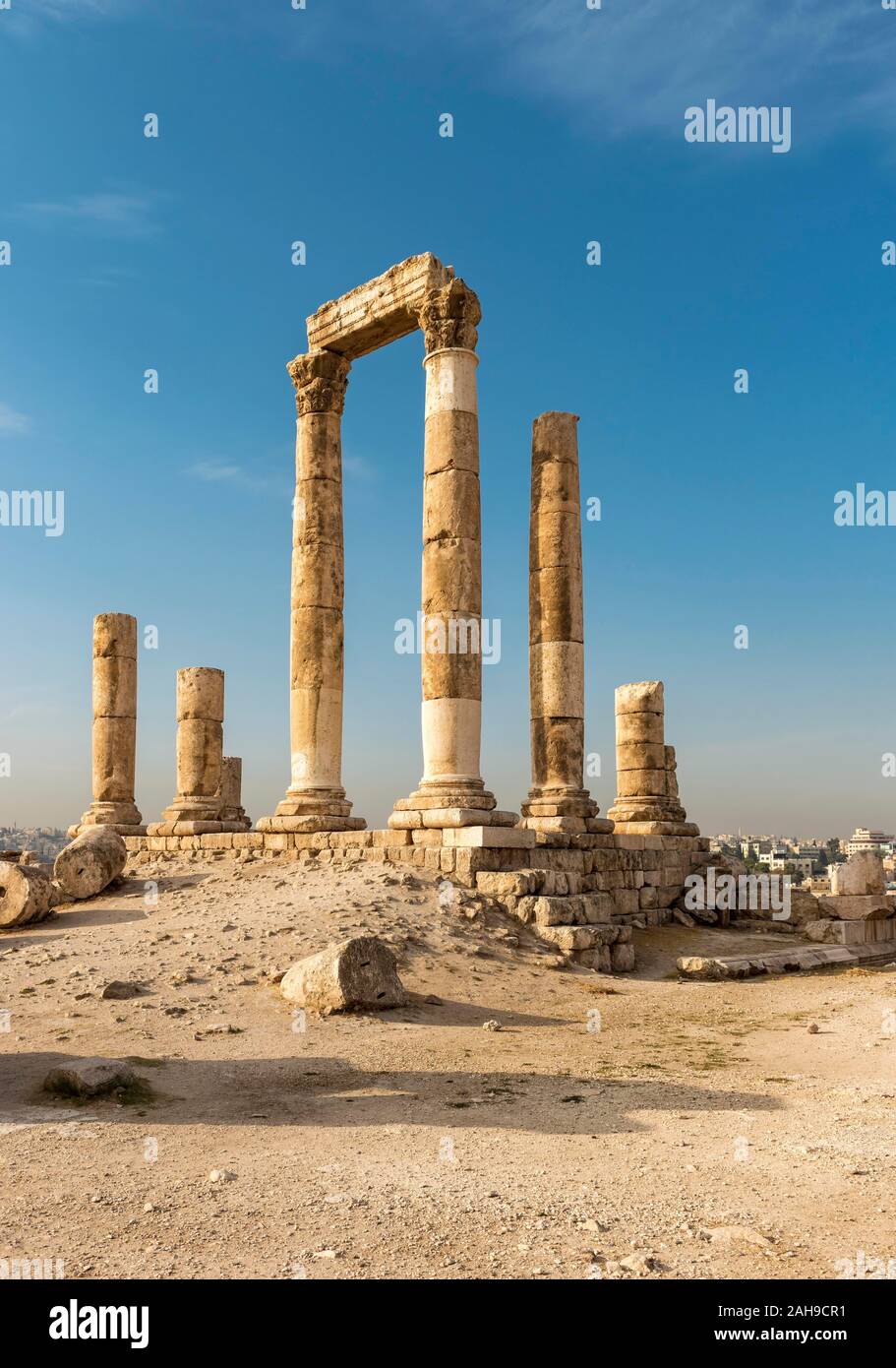 Ruins, columns, temple of Hercules, Amman Citadel, Amman, Jordan Stock ...