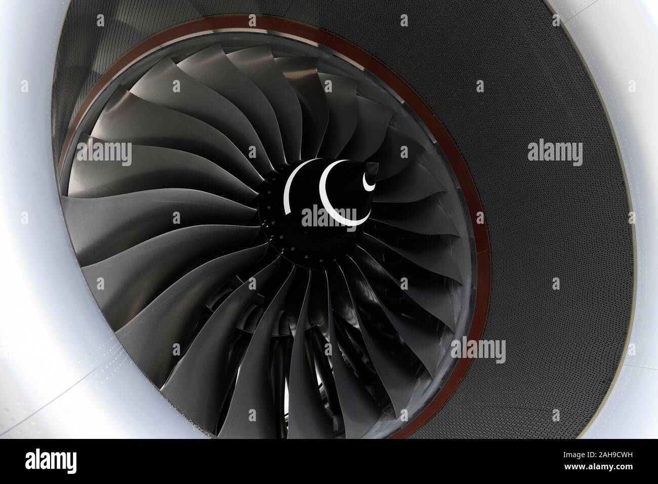Turbine blade, engine, Lufthansa Airbus, A350-900, Munich Airport ...