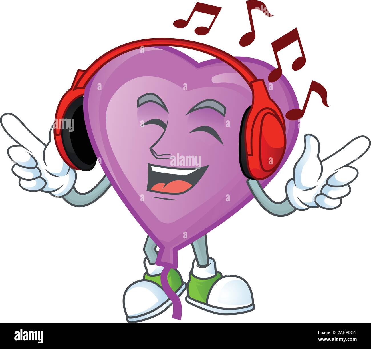 Singing and Listening music purple love balloon cartoon character Stock ...