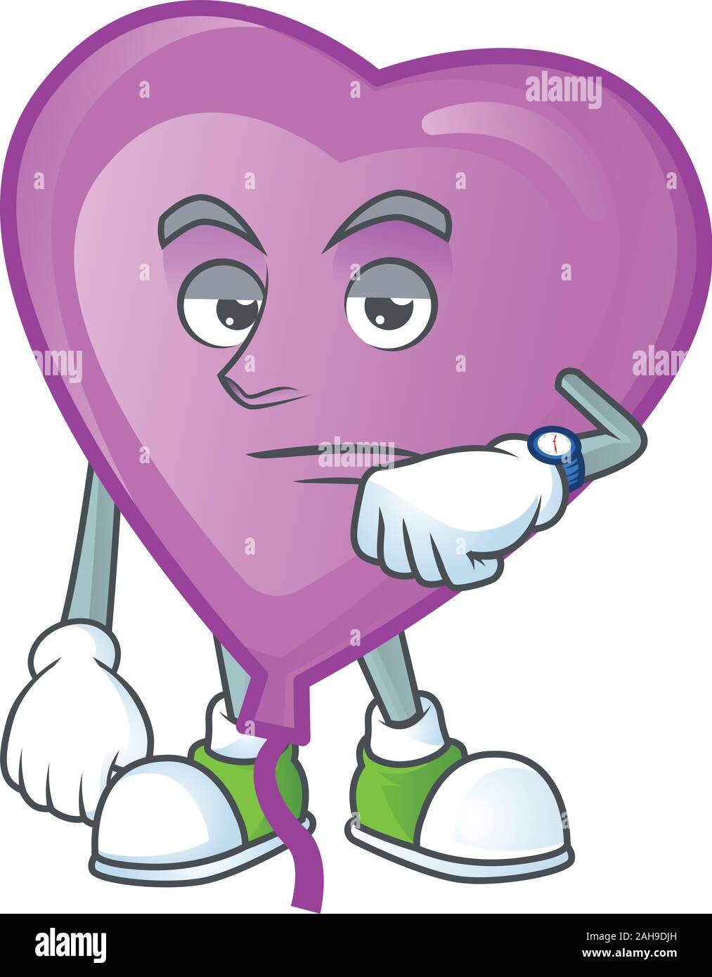 Picture of waiting purple love balloon on cartoon mascot style design ...