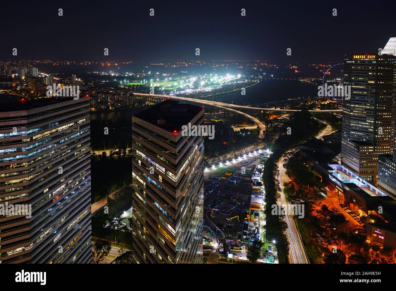 SINGAPORE -5 DEC 2019- Night cityscape view of high-rise buildings in ...