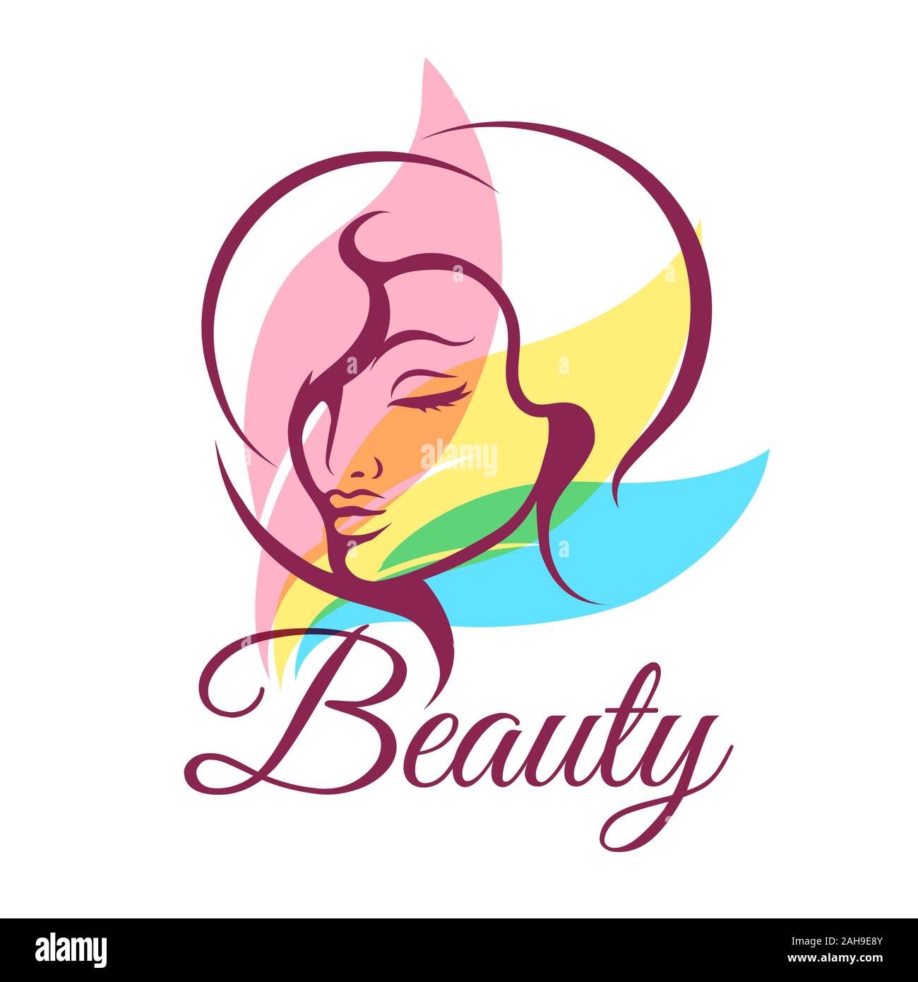 Beauty salon emblem with beautiful female face. Isolated on white ...