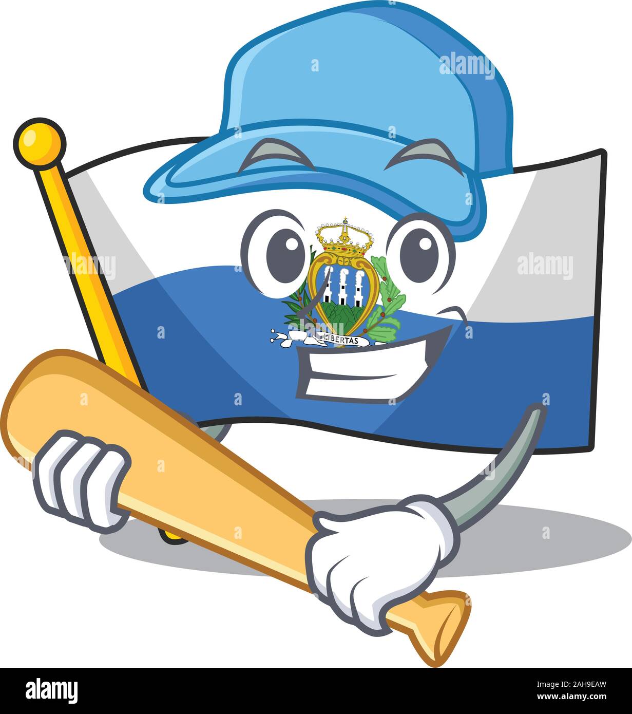 Cool flag san marino Scroll cartoon character design with baseball ...