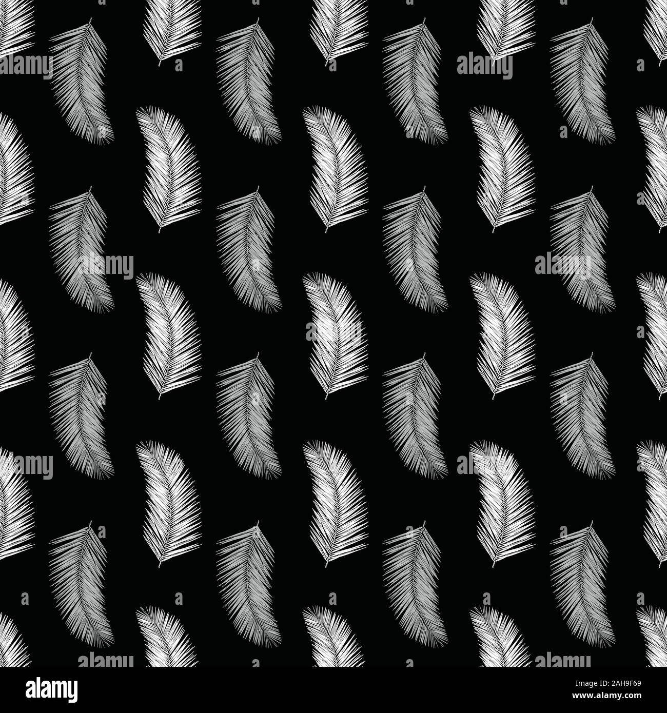 Monochrome abstract feathers seamless vector pattern. White feather ...