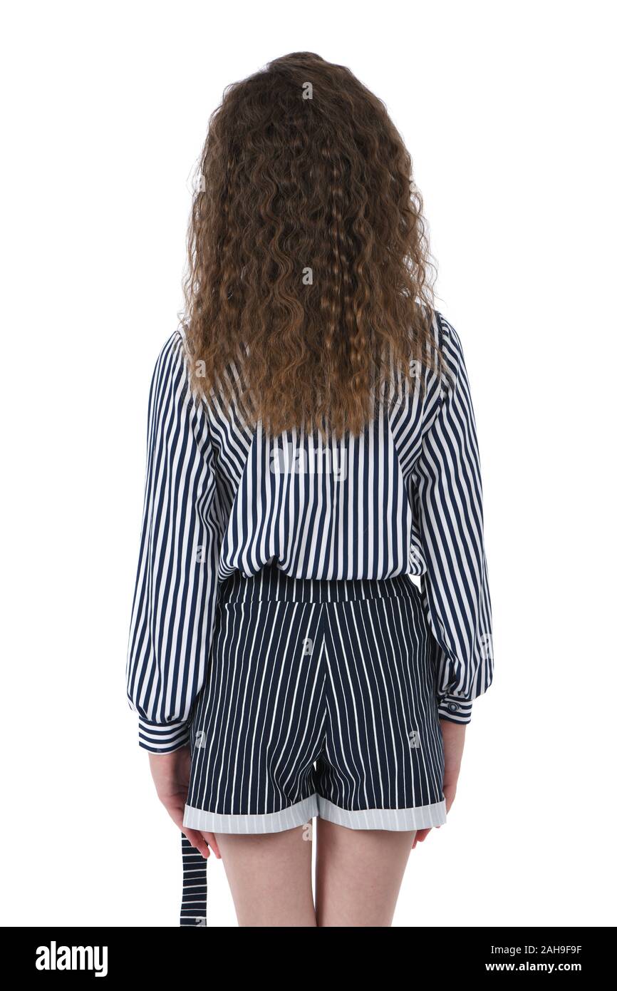 Girl stands with her back. On white background. High resolution photo ...