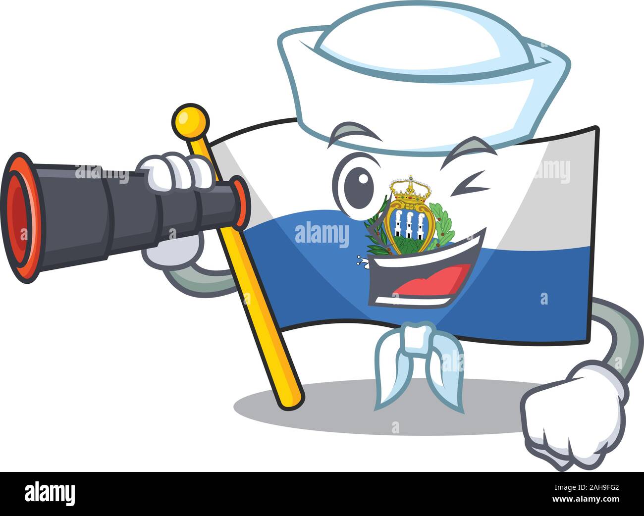 happy Sailor flag san marino Scroll cartoon design with binocular Stock ...