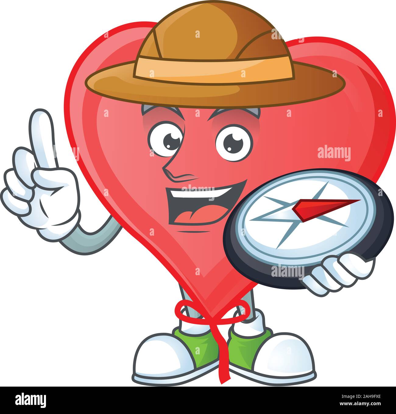 Cool Explorer red love balloon cartoon character with a compass Stock ...