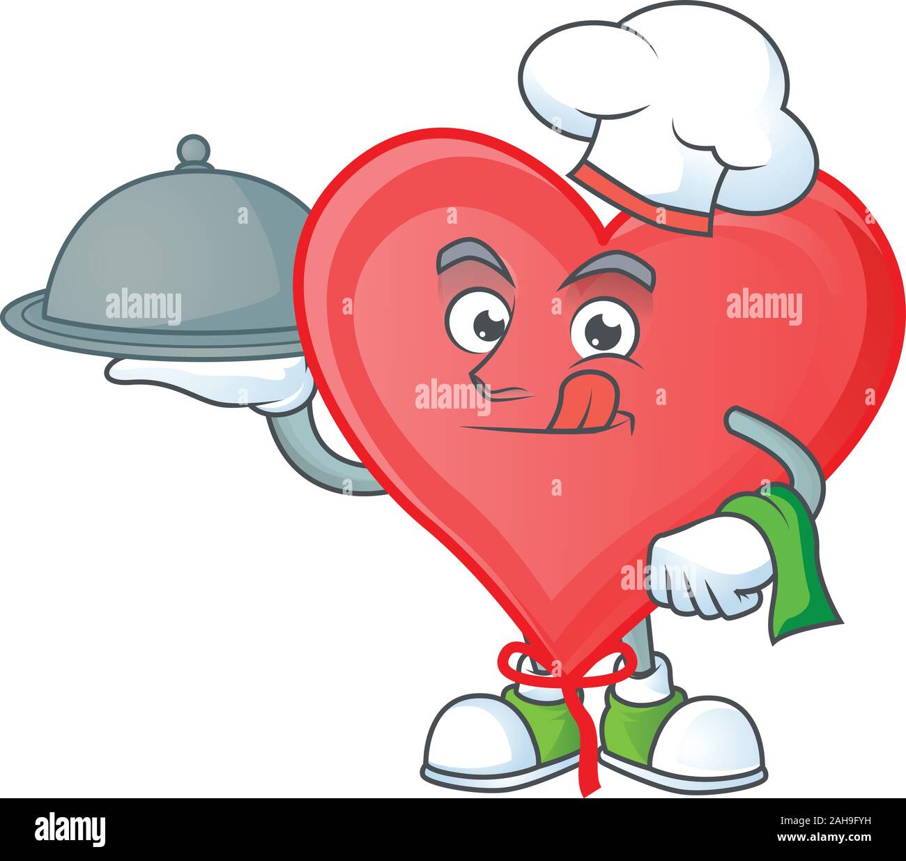 Cute red love balloon as a Chef with hat and tray cartoon style design ...