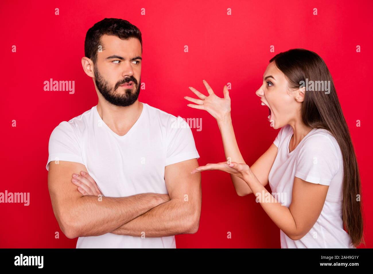 Photo of quarreling trendy two people couple with girl going mad having ...