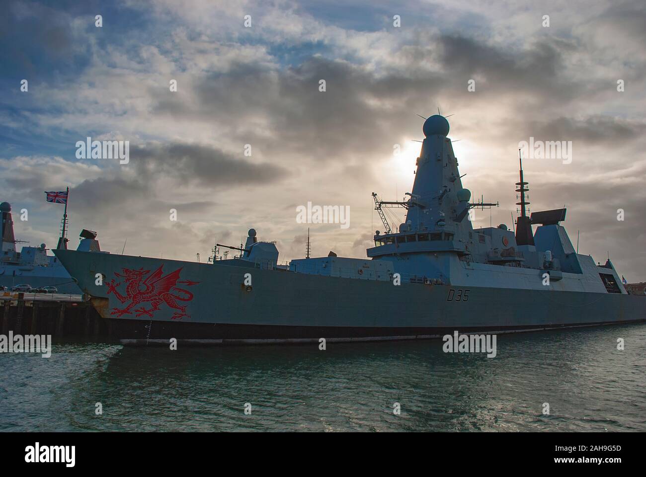HMS Dragon (D35) is a Royal Navy Type 45 Destroyer, moored in ...