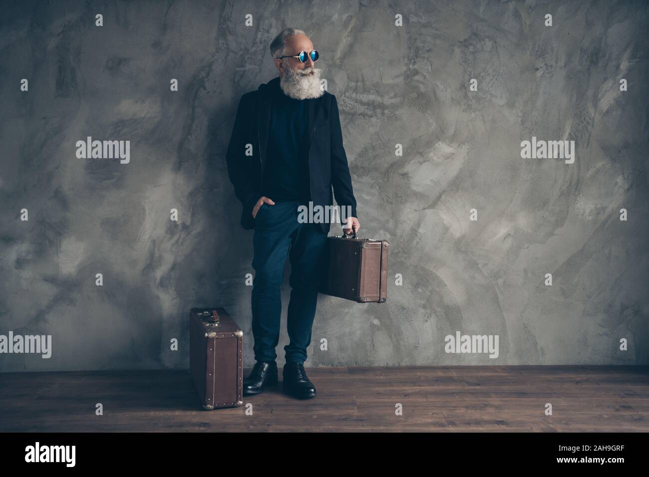 Full length body size view of his he nice attractive content executive ...