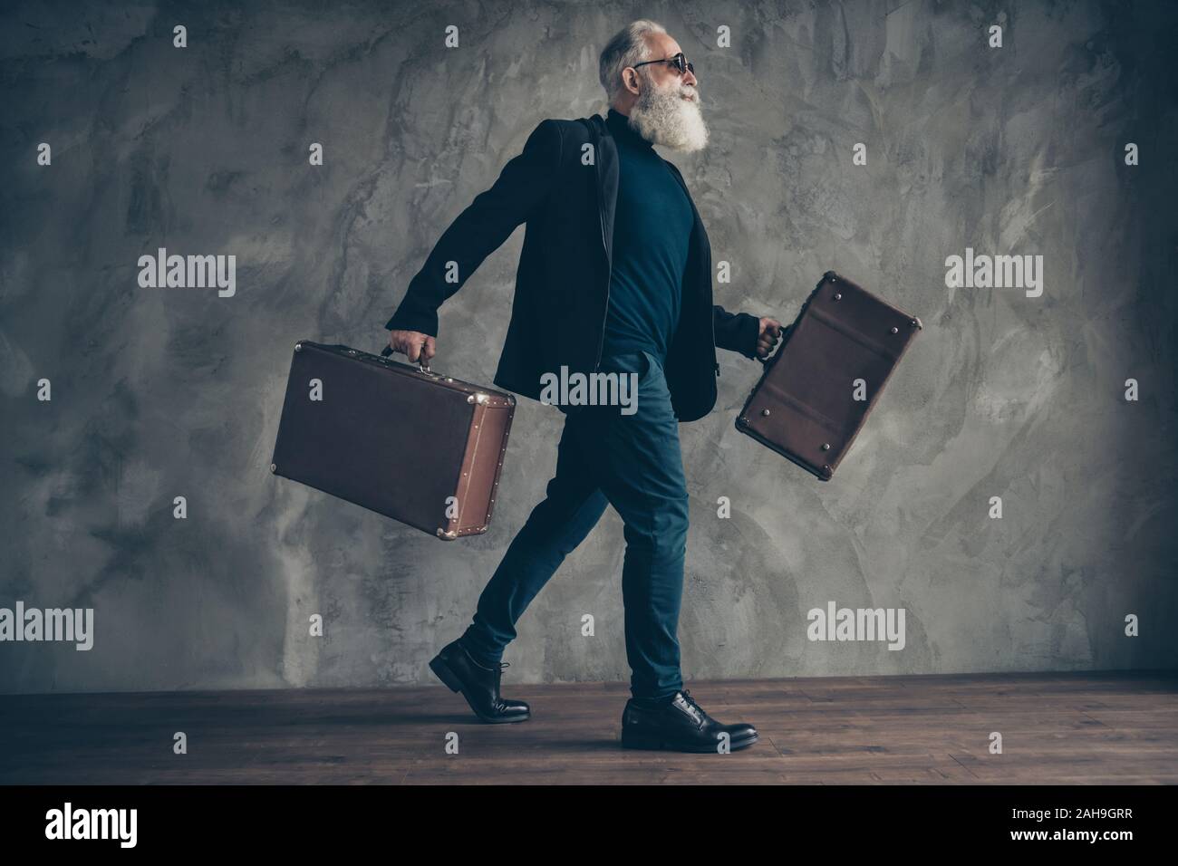 Profile side full length body size view of his he attractive content ...