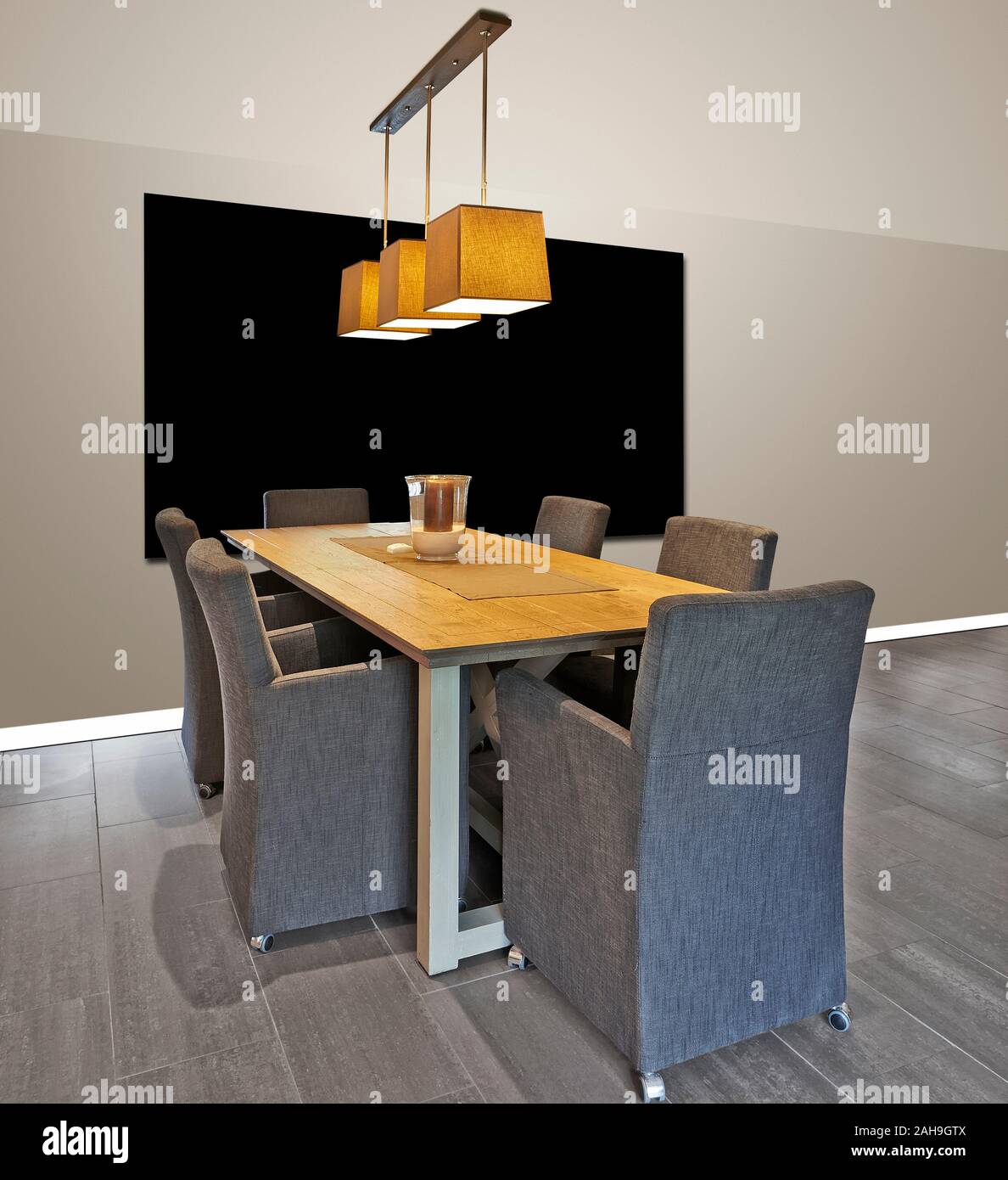 Elegant and luxury dining table with frame on wall. Path for the frame Stock Photo - Alamy