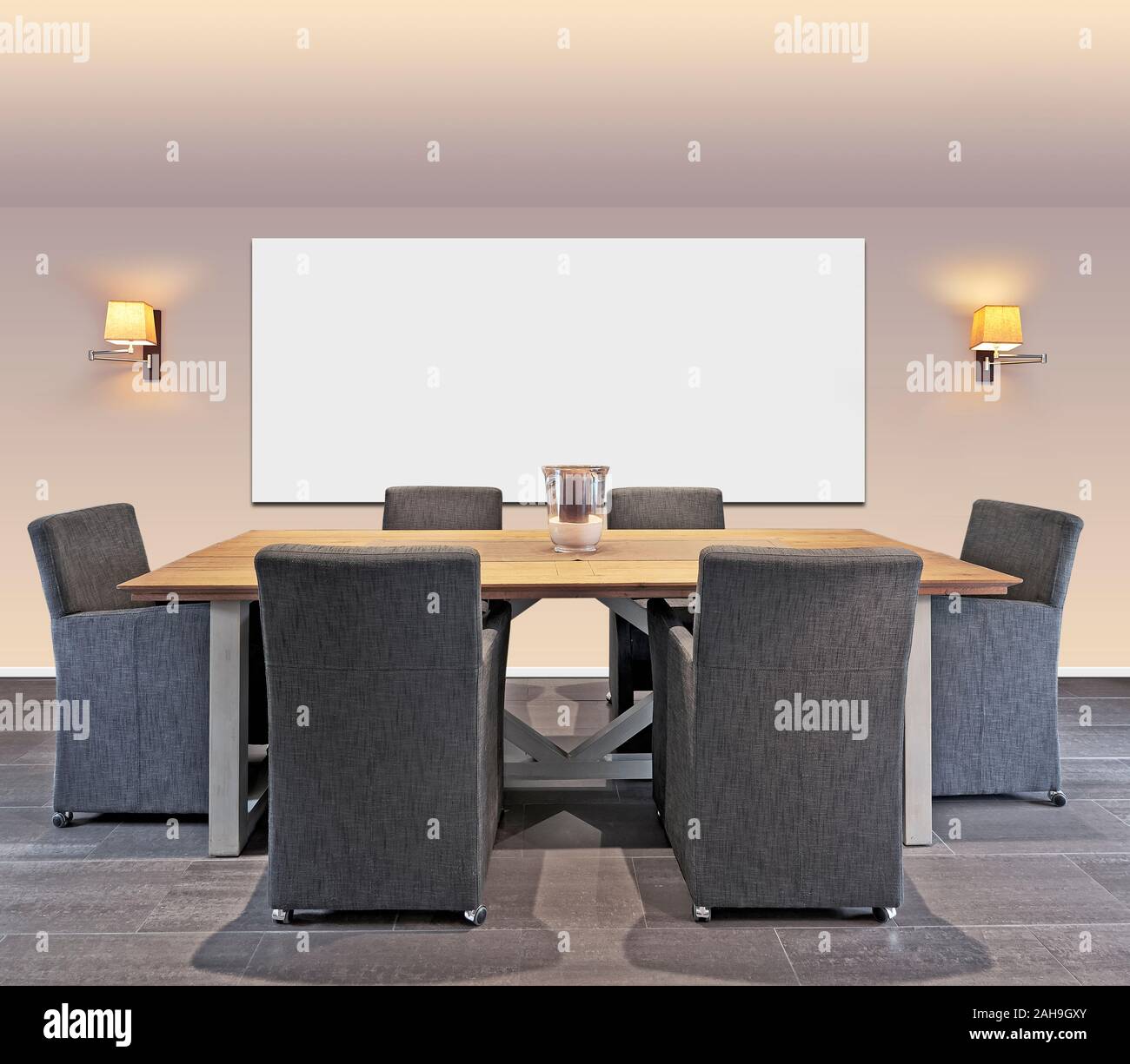 Elegant and luxury dining table with frame on wall. Path for the frame ...