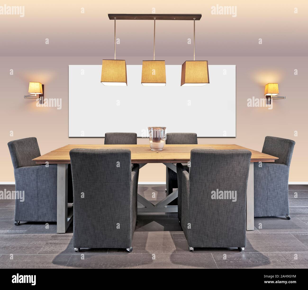 Elegant and luxury dining table with frame on wall. Path for the frame Stock Photo - Alamy