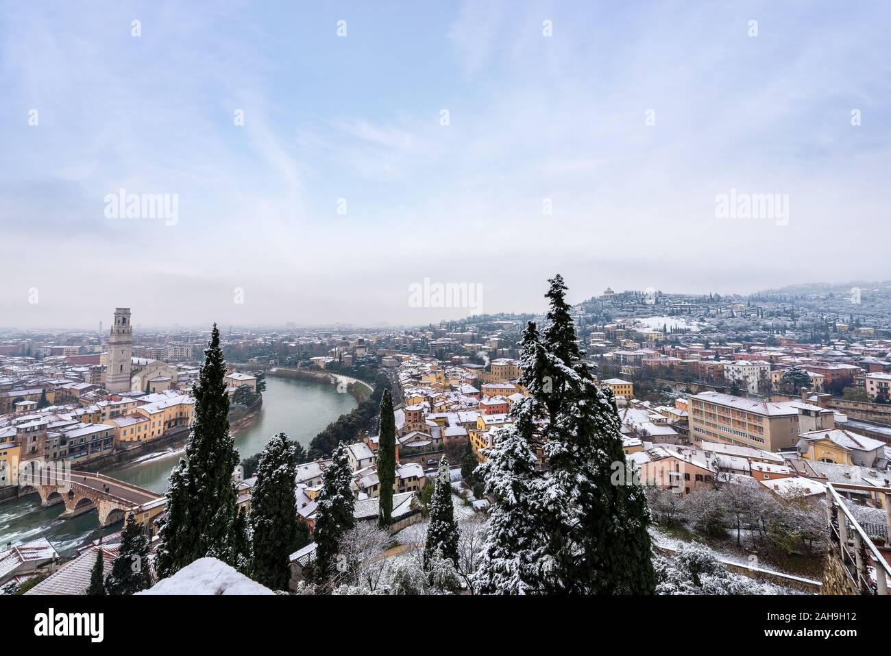 Verona cityscape in winter with snow (UNESCO world heritage site). To ...