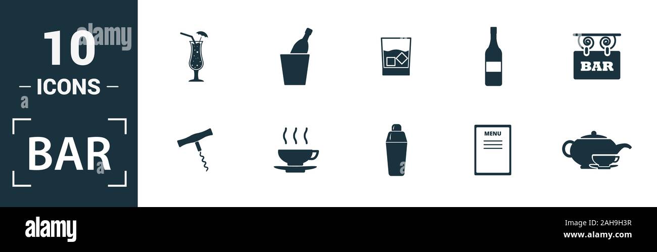 Bar - Restorant icon set. Include creative elements glass, beer ...