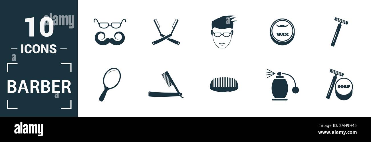 Barber Shop icon set. Include creative elements scissors, foam brush ...