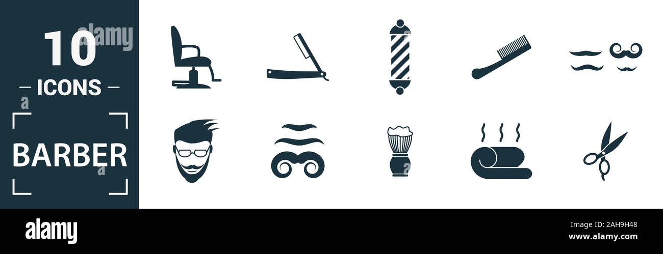 Barber Shop icon set. Include creative elements scissors, foam brush ...