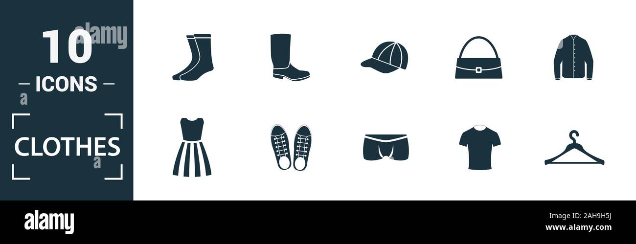 Clothes icon set. Include creative elements t-shirt, jacket, pants ...