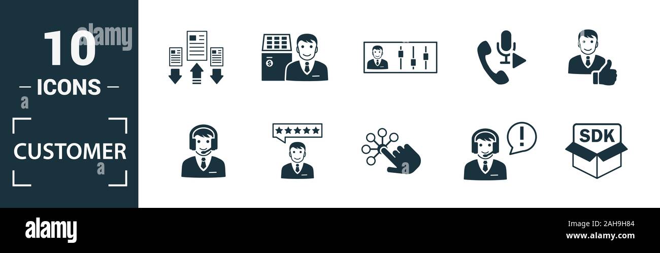 Customer Service icon set. Include creative elements agent console ...
