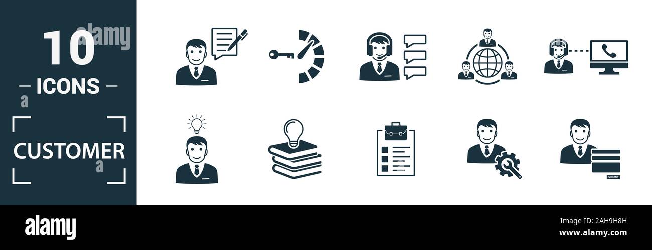Customer Service icon set. Include creative elements agent console ...