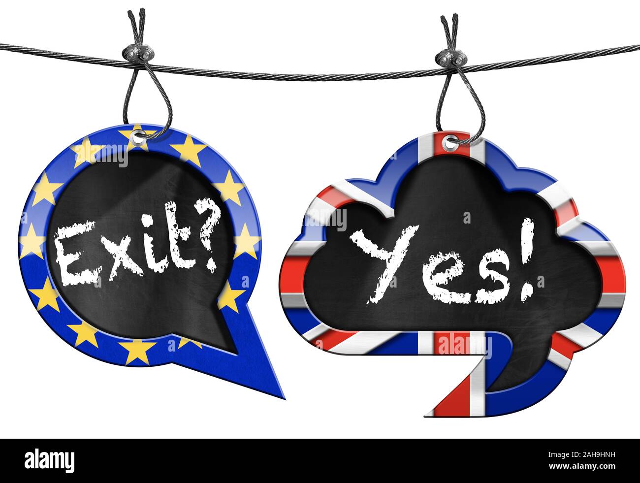 Brexit concept, 3D illustration of two speech bubbles with text Exit ...