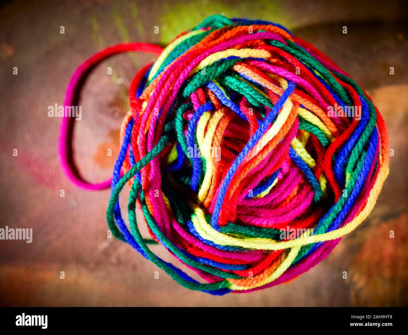 Close-up abstract of colourful, colorful, ball of wool Stock Photo - Alamy