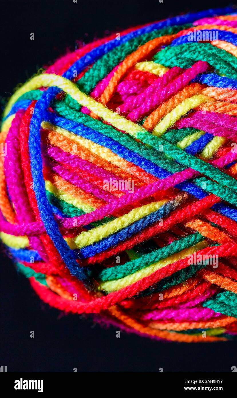 Close-up abstract of colourful, colorful, ball of wool Stock Photo - Alamy