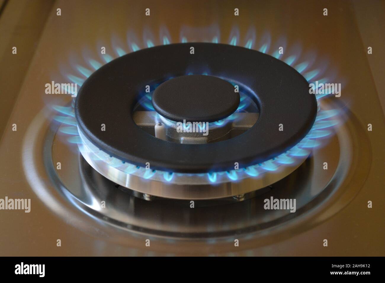 Double gas ring on a new stove, burning with a blue flame Stock Photo ...