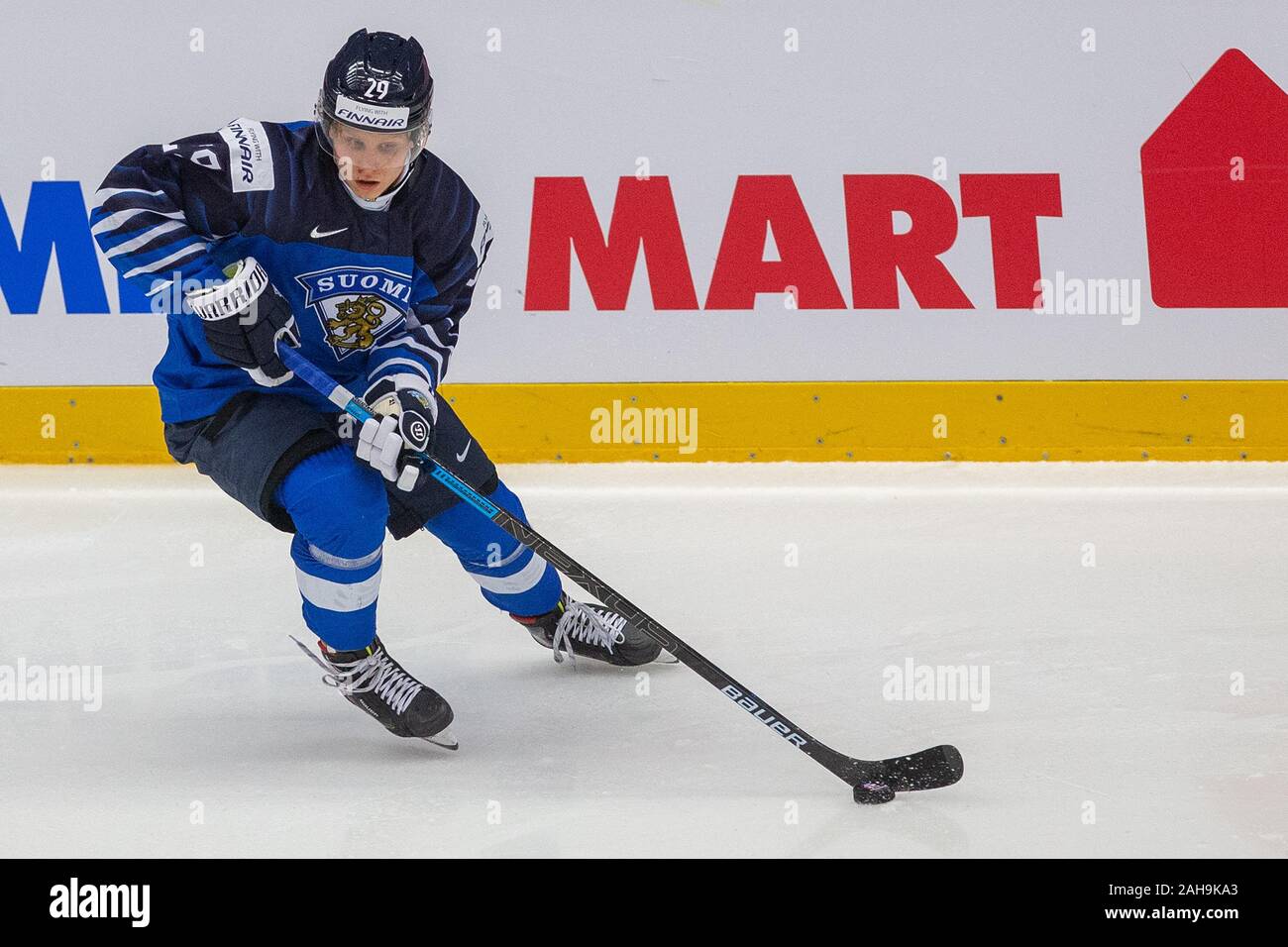 Kim Nousiainen (FIN) in action during the 2020 IIHF World Junior Ice Hockey Championships Group ...