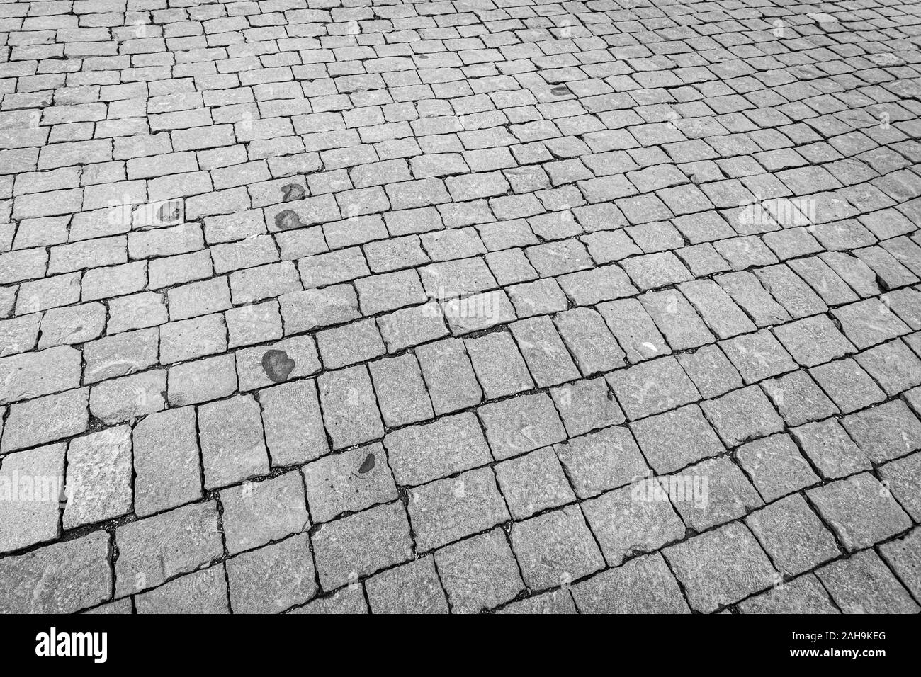 Top view on paving stone road. Old pavement of granite texture. Street ...