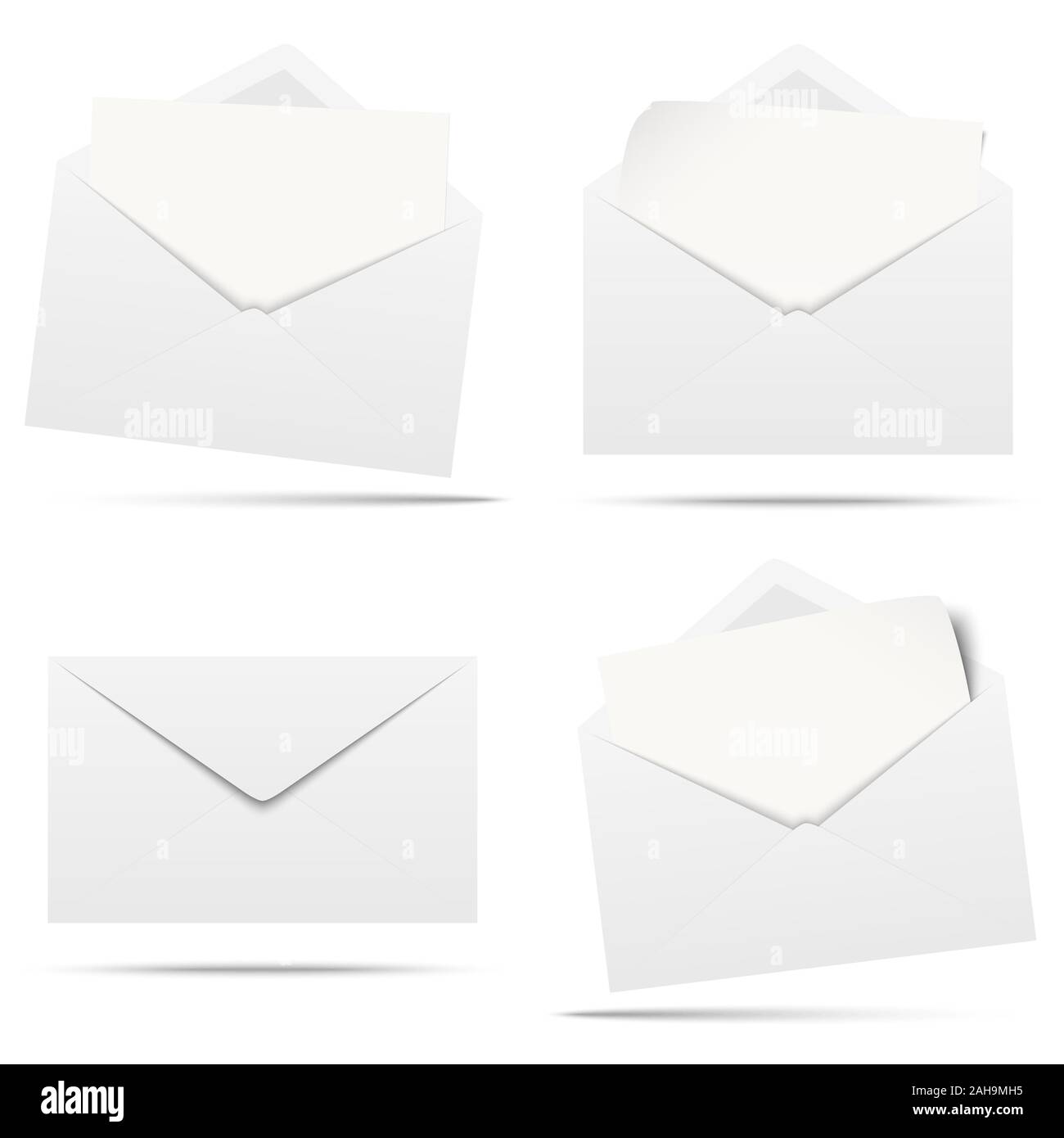 vector illustration with white colored envelopes with white empty paper ...