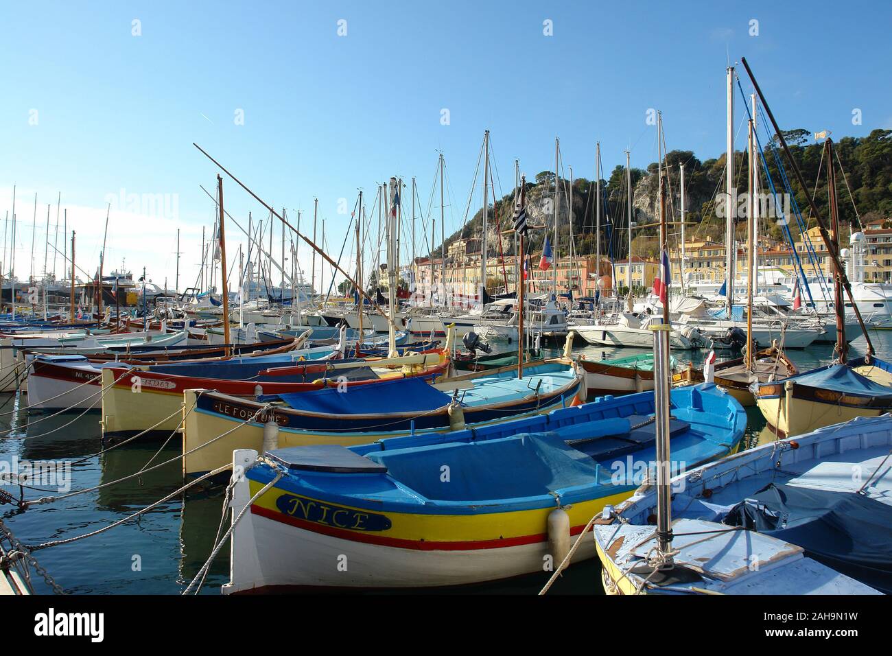 Traditional Mediterranean boats in port of Nice Stock Photo - Alamy